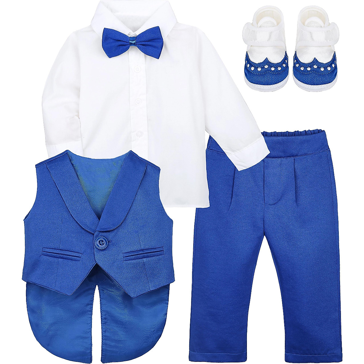 Lilax Baby Boy Gentleman Tuxedo Outfit Infant 4 Piece Set 0-3 Months Royal Blue