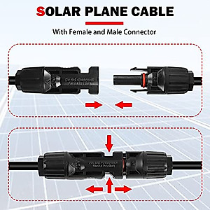 GELRHONR 14AWG Solar Panel Extension Cable,Solar Panel Female to Male Connectors Adaptor Kit for Solar Panels, Photovoltaic Systems(Red+Black) (14AWG 3M/9.8FT M to F)