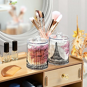 xigua Paris Eiffel Tower Qtip Holder with Lid,2Pack Clear Plastic Apothecary Jars Bathroom Storage Containers for Cotton Swab,Cotton Ball,Floss Picks,Tea,Coffee