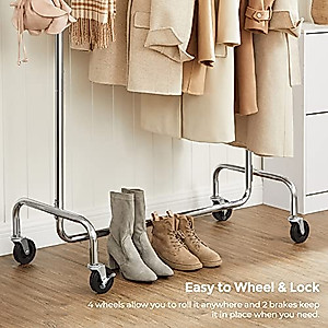 SONGMICS Clothes Rack with Wheels, Heavy-Duty Garment Rack with Extendable Hanging Rod, 286.6 lb Load Capacity, Clothing Rack for Hanging Clothes, All Metal, Chrome-Plated, Silver UHSR11S