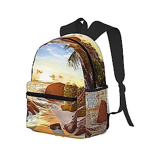 FURLOU Tropical Beach at Sunset Backpack Laptop Men Business Work Casual Daypack Women Lightweight Travel Bag