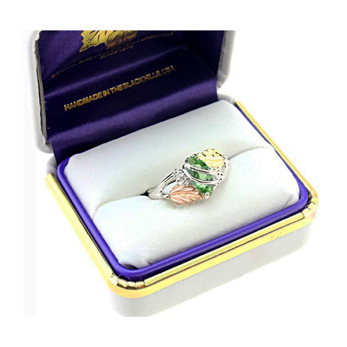 Marquise Synthetic Peridot August Birthstone Wrap Ring, Sterling Silver, 12k Green and Rose Black Hills Gold Size 7