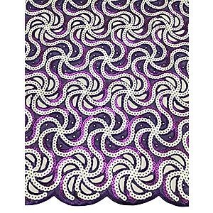 Bestway Lace Sequin African Lace Fabric 5 Yards Handcut Lace Luxury Nigerian Wedding Party Asoebi Fabrics Material (Purple)