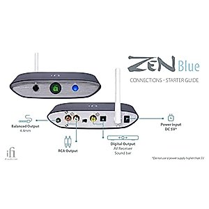 iFi Zen Blue HiFi Bluetooth Receiver Desktop DAC/Adapter - Wireless Input/Outputs - Optical/Coaxial/SPDIF/RCA / 4.4 Balanced - Audio System Upgrade (Unit Only)
