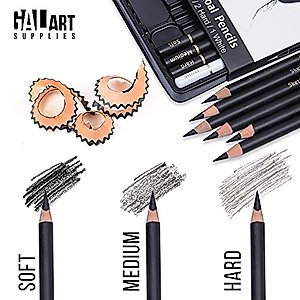 Galart Supplies Charcoal Drawing Set – 12 Pieces Pre-Sharped Soft, Medium, Hard and White Charcoal Pencils for Drawing with Organizer Tray, Shading and Sketching for Artists and Beginners
