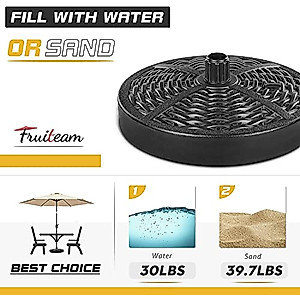 FRUITEAM Fillable Plastic Outdoor Patio Umbrella Base 30 Lbs Water Umbrella Base, Outdoor Weighted Patio Market-Heavy Duty Table Stand, for Outdoor, Lawn, Deck, Garden, Spa, Pool, Rattan Weave (Black)