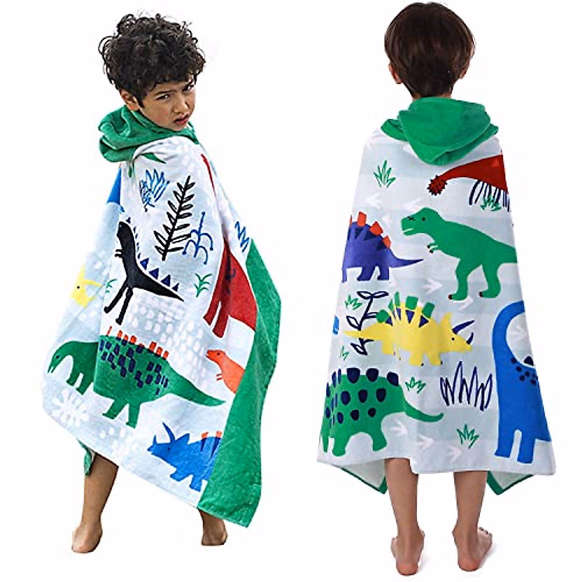 Prozebii Kids Hooded Beach Bath Towel 100% Cotton Super Soft Boys Girls Childrens Toddlers Swimming/Shower/Beach Towel, Oversize Size 50"x30" Dinosaur Pattern