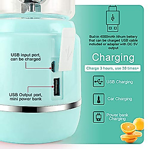 iOCSmart Portable Personal Size Blender, USB Rechargeable Mini Fruits Small Juicer Blender for Shakes and Smoothies with 2 Juice Cup Portable on the Go (Blue)