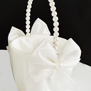 ATAILOVE Flower Girl Basket with Pearl Handle, Ivory Fariy Wedding Baskets for Flower Girls