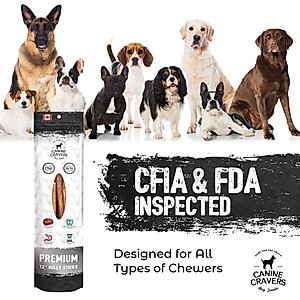 Canine Cravers Maplewood Smoked Bully Sticks 12” Inch - 100% Natural Free Range Grass Fed Beef - Made in Canada Odor-Reduced Long Lasting, Rawhide Free Dog Chews High Protein Low Fat Dental Care