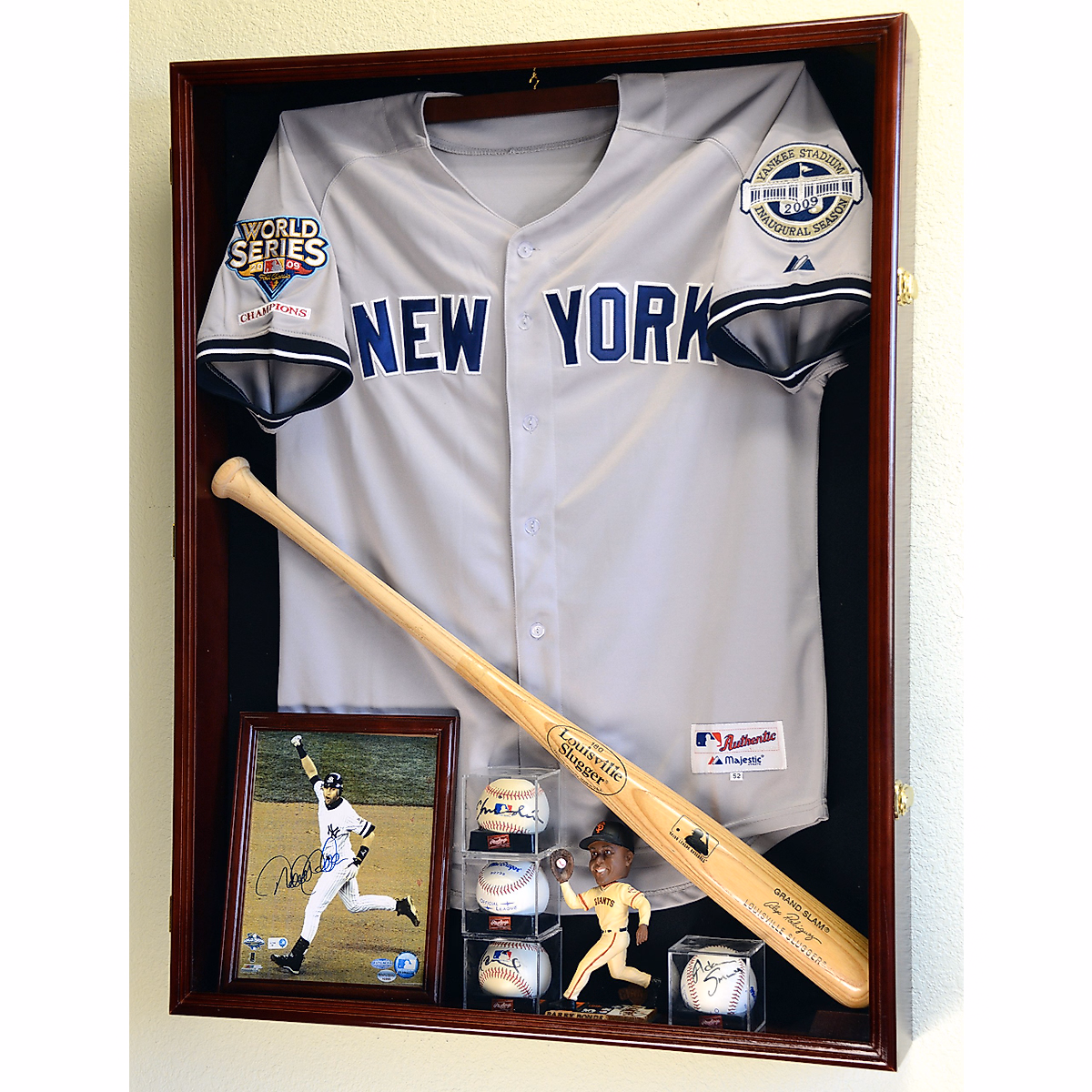 Extra Deep Jacket, Uniform, Jersey Shadow Box Display Case Cabinet w/98% UV Protection, Cherry