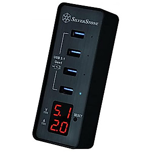 Silverstone SST-EP03 v2.0 - 4-Port USB 3.0 Data Hub, Display, OVP, OCP, Aluminum, multinational Charging Adapter