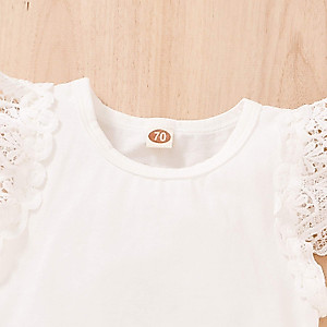 YOUNGER TREE Infant Toddler Baby Girls Romper Lace Flutter Sleeve Bodysuit Cotton Summer Outfits(12-18 Months,White)