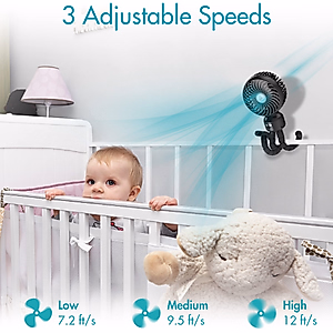 COMLIFE Battery Operated Stroller Fan, Auto Rotation Portable Fan for Baby, Handheld Personal USB Desk Fan, 3 Speeds, Flexible Tripod for Crib Bike Treadmill