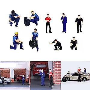 yotijay 9pcs Hand Painted 1/64 Miniature Repairman Figure Model Street Train Scenery Movie Props Layout Desktop Ornament