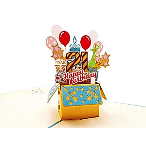 iGifts And Cards Happy 21st Blue Birthday Party Box 3D Pop Up Greeting Card - Awesome Twenty-one, Cute, Congrats, Unique, Celebration, Feliz Cumpleaños, Balloons, Gift, Presents