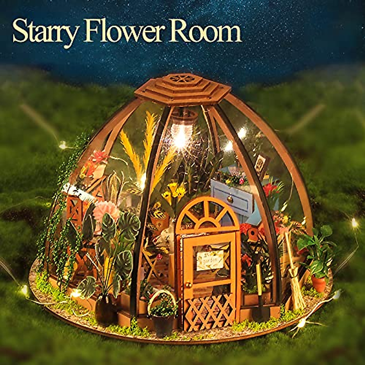 GuDoQi DIY Miniature Dollhouse Kit, Tiny 1:24 Scale House with Furniture, Great Handmade Craft Gift for Birthdays and Father's Day, Green Flower Shop