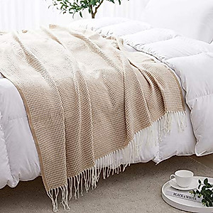 BOURINA 100% Acrylic Waffle Thermal Blanket for  Home Decoration Soft Lightweight Blanket  Breathable and Moisture Absorption for All Season for Couch/Bed,50 x 60'' Beige