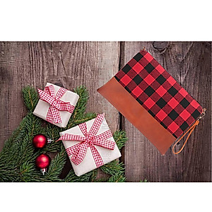 Auony Buffalo Plaid Wristlet Wallet Clutch Bag Phone Purse Handbag with Leather Wrist Strap for Christmas Birthday Gift