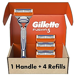 Gillette Fusion5 Razors for Men, 1 Gillette Razor, 4 Razor Blade Refills, Lubrastrip for a More Comfortable Shave