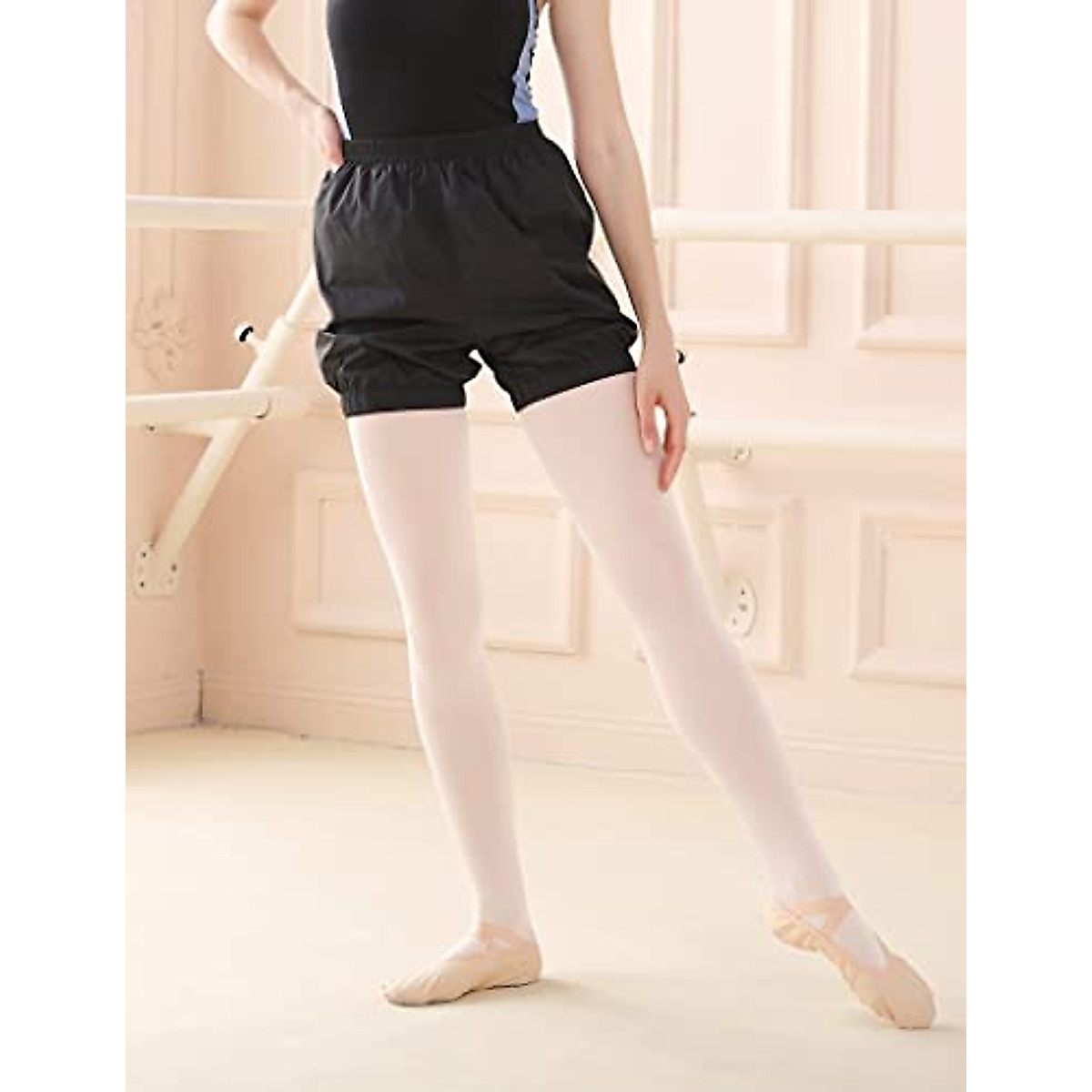 Daydance Black Women Ballet Shorts Ripstop Trash Bag Pants for Work Out, Black, XL