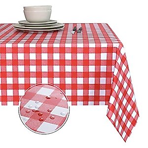 Obstal 100% Waterproof PVC Table Cloth, Oil-Proof Spill-Proof Vinyl Rectangle Tablecloth, Wipeable Table Cover for Outdoor and Indoor Use, 54x78 Inch, Red and White Checkered Pattern