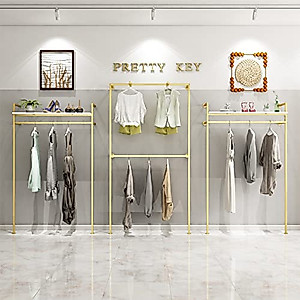 FURVOKIA Creative Wall Mounted 1 Tier Clothes Display Rack,Clothing Retail Store Floor-Standing Garment Rack,Organization Clothing Metal Hanging Rod,Storage Shoes Bags Shelf (24" L, Gold B)