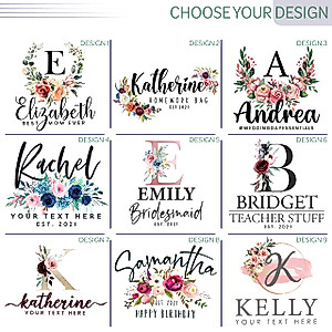 Personalized Floral Tote Bags Gift for Women w/Name Text Date - Customized Totes Bag for Beach Wedding Travel Work - Custom Flower Shoulder Bag - Custom Bachelorette Bridal Shower Birthday Gifts C1