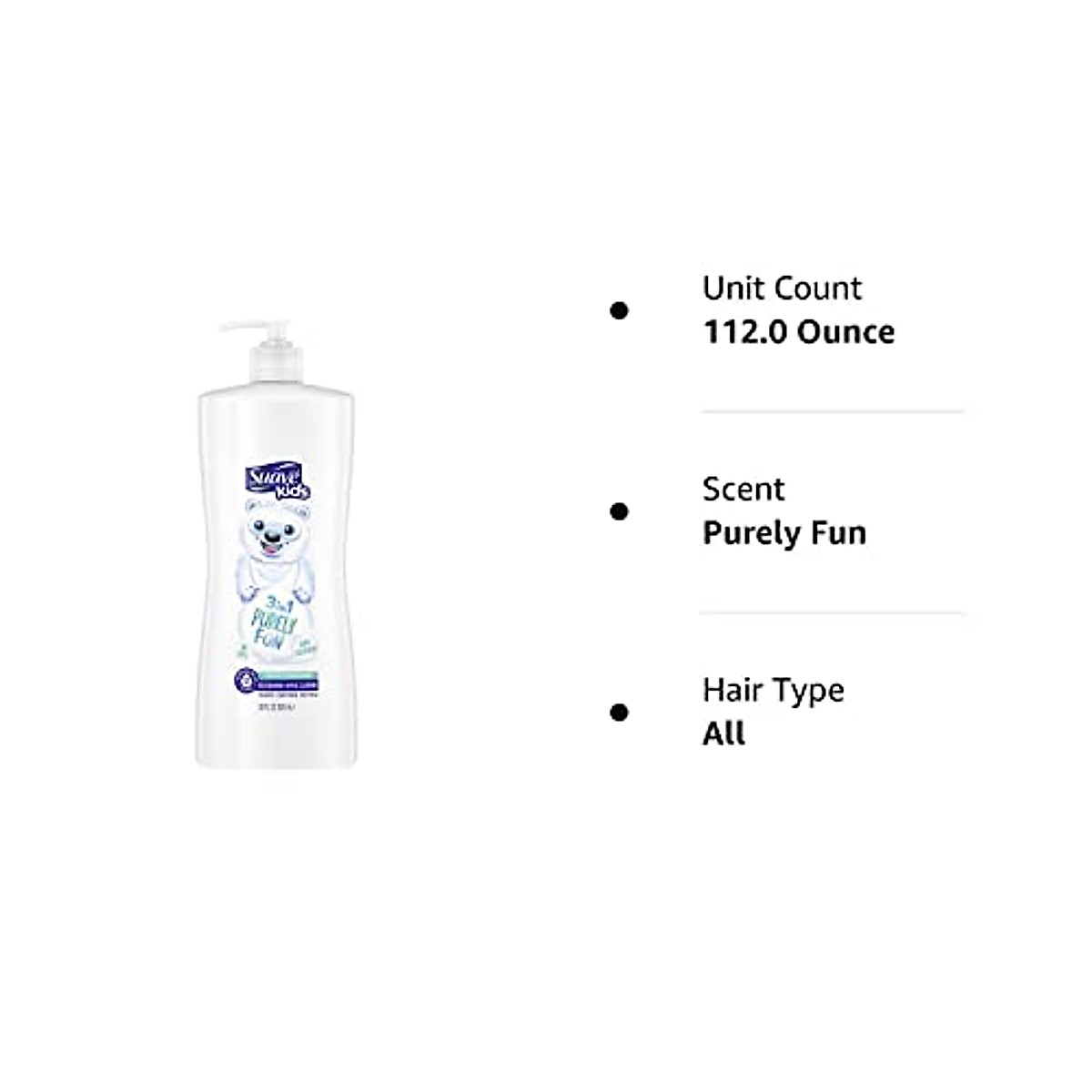 Suave Kids 3-in-1 Shampoo Conditioner Body Wash Purely Fun Makes Bath Time Quick and Easy, Paraben Free and Dermatologist Tested Kids Shampoo 3 in 1 Formula 28 Fl Oz (Pack of 4)