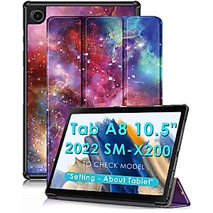 DETUOSI Slim Case for Samsung Galaxy Tab A8 10.5" 2022 (SM-X200/X205/X207), Galaxy Tab A8 10.5 inch Tablet Cover, Auto Sleep/Wake, Tri-fold Folio Flip Leather Book Cover Shell Magnetic Stand Milky way