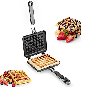 Waffle Maker, Non-Stick Belgian Waffle Maker Panini Press Stainless Steel Breakfast Sandwich MakerWaffle Iron Maker Machine Grilled Cheese Maker, 5.5" x 12.4" Stove Top Waffle Iron Pan