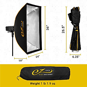 Glow EZ Lock 24x36 Quick Strip Rectangular Bowens Mount Softbox Lighting Kit with External, Internal Diffusers, Deflector Disk and Eggcrate Grid, Folding Softbox for Photography Studio Lighting