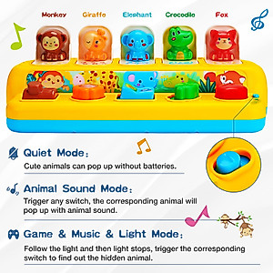 Interactive Pop up Animal Toys with Music & Light, Montessori Cause and Effect Toys for 1 Year Old Boy Girl Early Learning Musical Baby Toys 9-12-18 Months STEM Toddler Toys Age 1-2 Gift for Infant