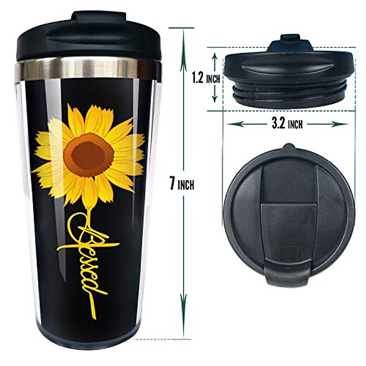 NVJUI JUFOPL Cute Sunflower Blessed Faith Travel Tumbler Coffee Mug for Men's & Women's 14 oz, With Flip Lid, Stainless Steel, Vacuum Insulated, Water Bottle Cup