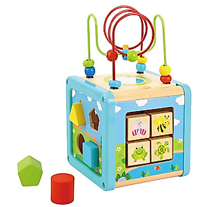 TOOKYLAND Activity Cube Wooden Toys Bead Maze Shape Sorter Learning Developmental Montessori Toys Small Size Gifts for Toddler Kids