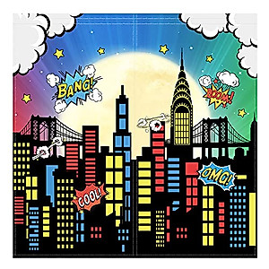 Allenjoy Superhero Super City Skyline Buildings Children Window Curtains for Kids Baby Room Bedroom Nursery Toddler Home Office Decor Decorations Durable Fabric Machine Washable 82 in x 84 in