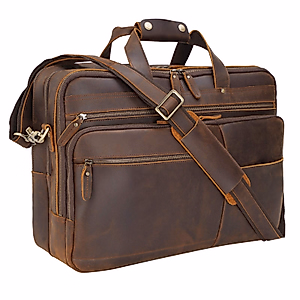 Polare X-Large 18" Full Grain Leather Briefcase For Men Business Travel Case Messenger Bag Fits 17.3" Laptop (Brown)