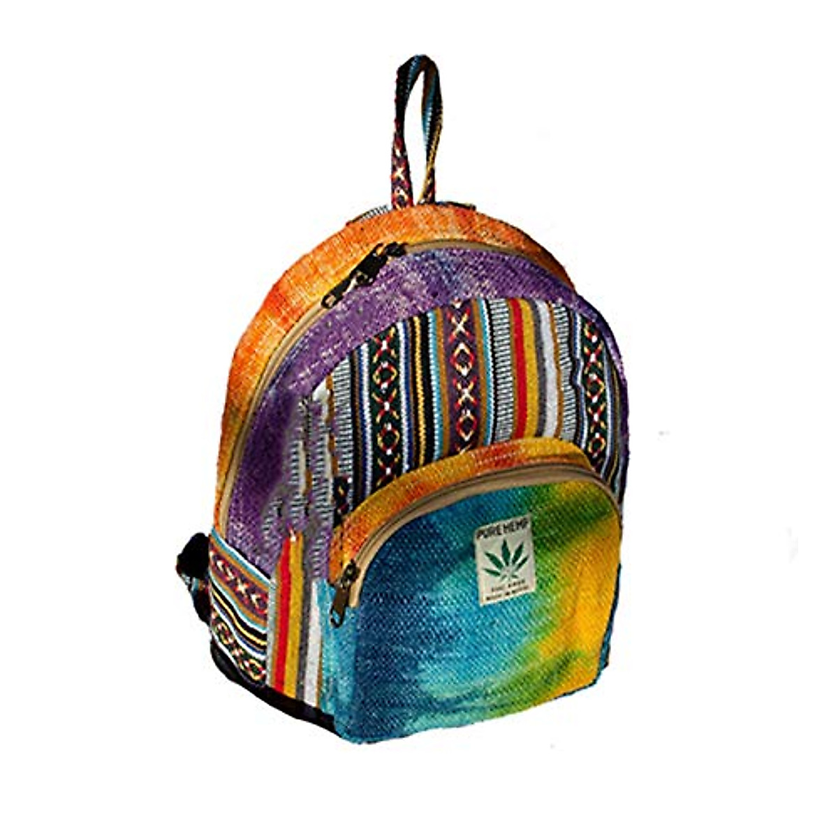 Mini Hemp Backpack | 100% Pure Hemp - All Natural Handmade Multi Pocket Backpack | Travel Backpack - For Women and Men | Boho Hippie - Rainbow