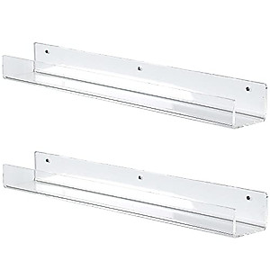VIVO Dual Acrylic 36 inch Floating Bookshelves for Wall Display, Clear Organizer Shelves for Office, Kids Room, Nursery, and More 2-Pack, MOUNT-SF36C