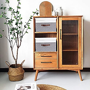 OUTBROS Foldable Storage Boxes with Lids,Large Linen Fabric Foldable Storage Boxes Organizer,Closet Organizers for Clothes Storage, Office Storage 13 x 9.1 x 7.9 inch,White/Grey，1-Pack