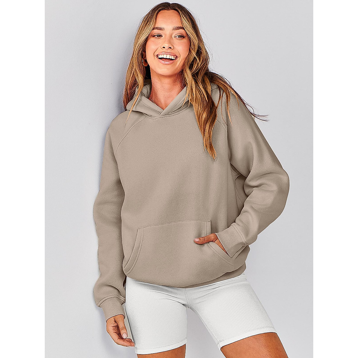 Caracilia Womens Oversized Hoodies Sweatshirts Long Sleeve Fleece Pullover Tops 2024 Preppy Fall Outfits Teen Girls Clothes Khaki M