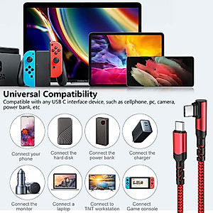 Pofesun USB C to USB C Cable 10ft, 4 Pack 60W 90 Degree Right Angle USB-C Fast Charging Cable,Braided Type C to Type C Charger Compatible for MacBook Pro,iPad Pro,Galaxy S22/S21/20/Note 20,Pixel-Red