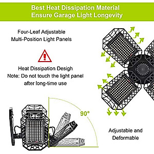 Mefflypee 2 Pack LED Garage Lights, 120W Deformable LED Garage Ceiling Lights with 4 Adjustable Panels, 12000LM E26 LED Shop Lights for Garage, Basement, Barn, High Bay Light (2 Pack)