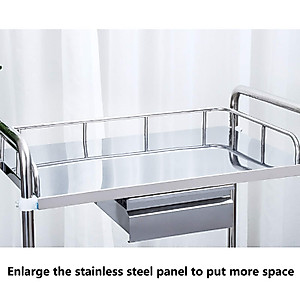 Stainless Steel 3-Tier Medical Trolley Laboratory cart Thick and Comfortable Handle Used in Beauty Salons Hospitals with a Load of 100kg (Full)