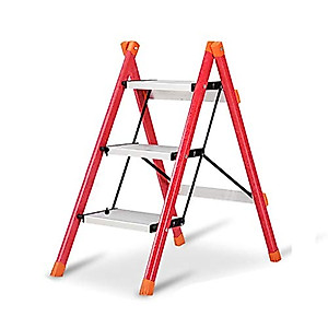 PENGJIE Folding Ladder Step Stool Ladder 3 Step Folding Aluminum Stool Heavy Duty Steel Portable Anti Slip Mat Tread Compact 120 Kg Capacity