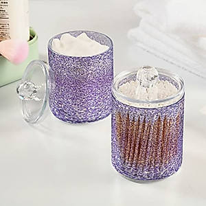 Purple Glitter Qtip Holder Dispenser Girly Bling Bathroom Canister Storage Organization 4 Pack Clear Plastic Apothecary Jars with Lids Vanity Makeup Organizer For Cotton Swab Ball Floss