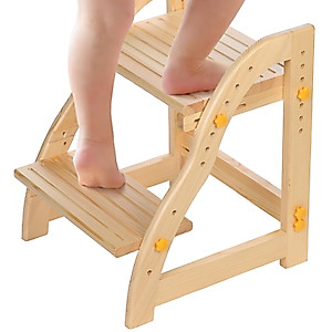 Wooden Step Stool for Kids, Kitchen Toddler Step Stool for Bathroom Sink and Toilet Stool for Kids Potty Training Anti-Slip Sturdy Height Lift Stool (Natural)