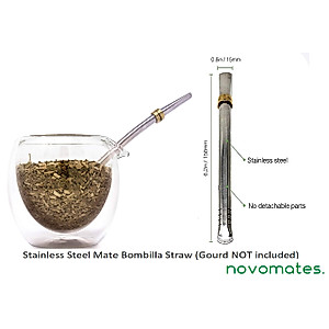 Novomates Easy Clean Yerba Mate Straw - Bombilla Mate for Mate Tea Drinking Filter Straw – Mate Straw Food-Grade Stanley Steel Mate Straw - 6.2" (15.8cm) Long (Mate Gourd not included)