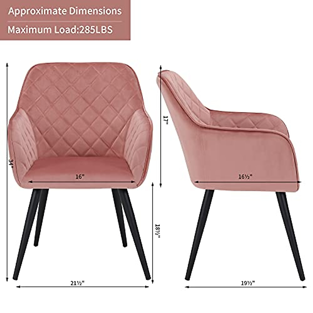 Duhome Accent Chair for Living Room/Bed Room with Armrest,Duhome Reception Chair Mid-Century Upholstered Leisure Dining Chairs Modern Metal Frame Legs Velvet Padded Seat Easy Assembly Pink