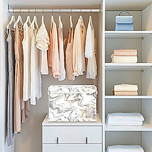 Kigai Marble Ink Gold White Storage Basket with Lid Collapsible Storage Bin Fabric Box Closet Organizer for Home Bedroom Office 1 Pack